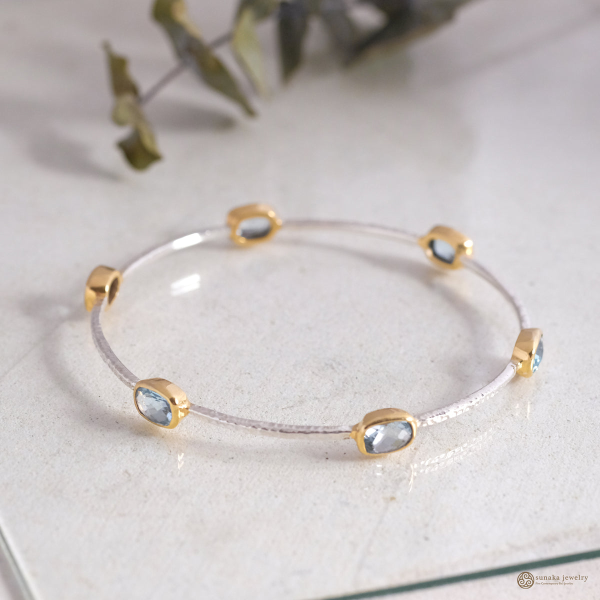 Two-Tone Gemstone Bangle In 925 Sterling Silver Pelangi Collections ...